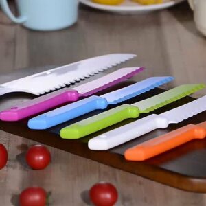 ONUPGO Knives for Kids 6-Piece Nylon Kitchen Baking Knife Set: Plastic Knife Set Children's Cooking Knives Colors/Firm Grip, Serrated Edges, BPA-Free Kids' Knives