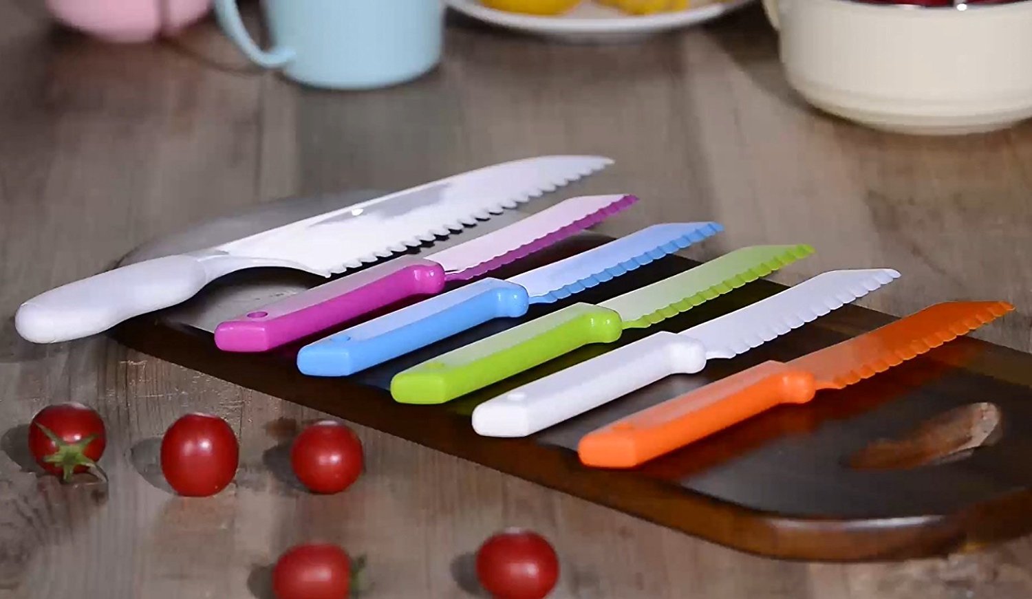 ONUPGO Knives for Kids 6-Piece Nylon Kitchen Baking Knife Set: Plastic Knife Set Children's Cooking Knives Colors/Firm Grip, Serrated Edges, BPA-Free Kids' Knives