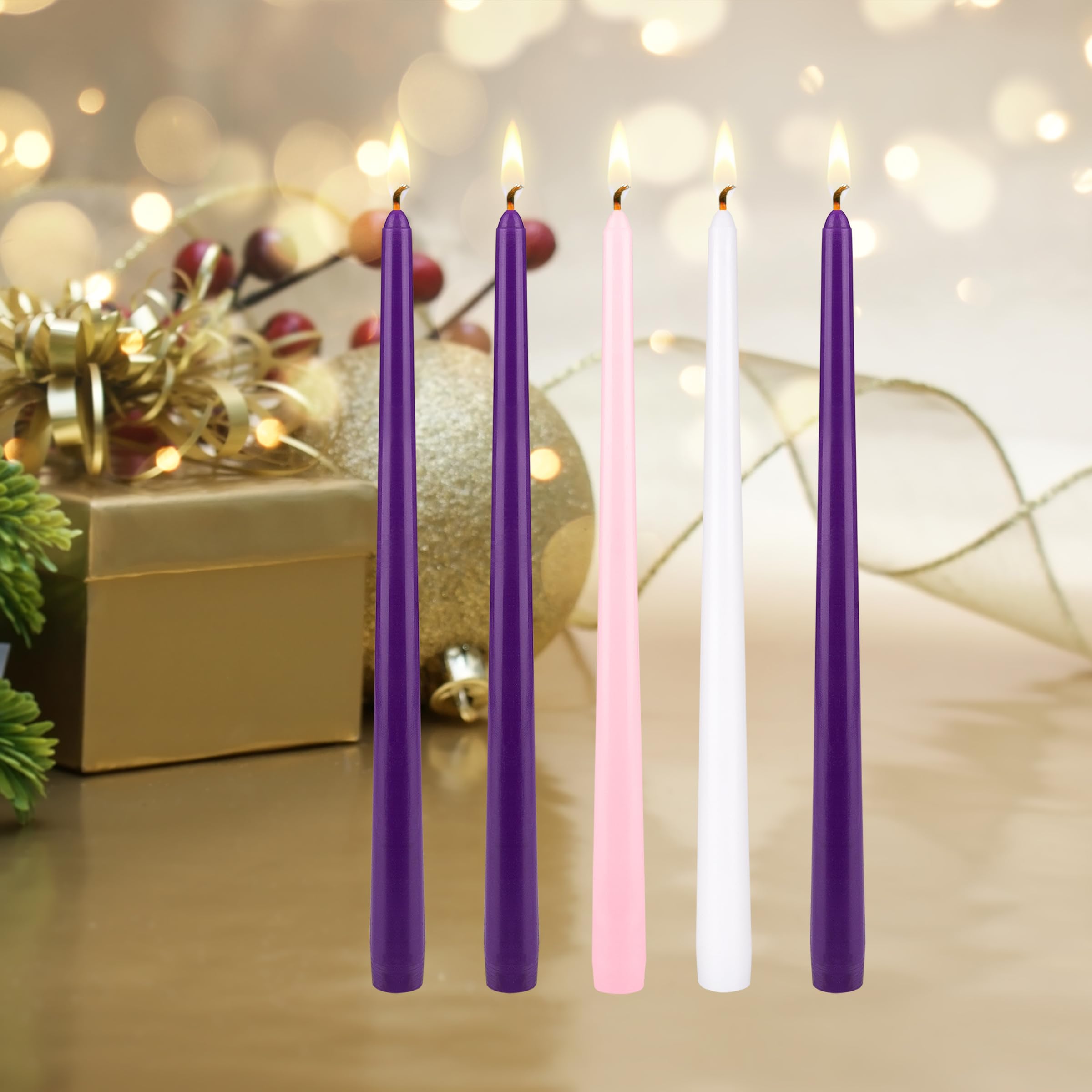 Mega Candles 5 pcs Unscented Christmas Advent Candles Set, Hand Poured Premium Wax Taper Candle 12 Inch x 7/8 Inch, Holidays, Celebrations, Devotional, Church, Wreath, Party, Gifts