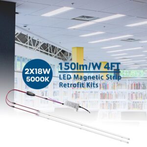 jimwhen 4FT Magnetic LED Troffer Retrofit Kit, 2x4 FT LED Retrofit Kit,36W,5000K Daylight White,Super Bright 5400LM,0-10V Dimmable,T8 T10 T12 Fluorescent Replacement,UL Cert,Quick Easy Install