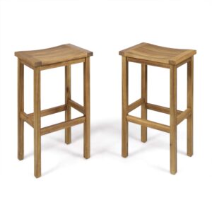 christopher knight home caribbean outdoor 30" acacia wood barstools, 2-pcs set, natural stained