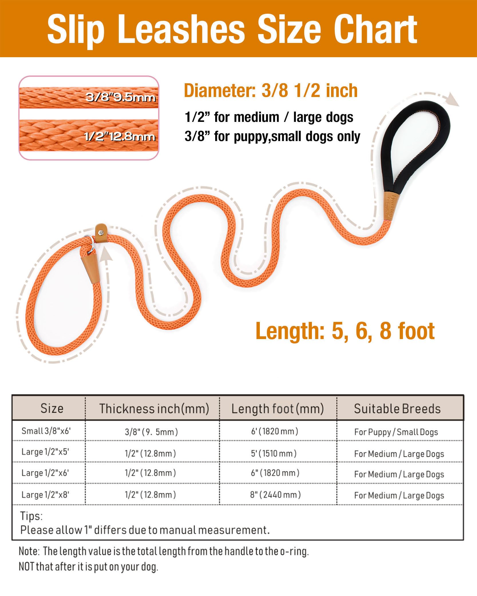 lynxking Dog Leash Slip Lead 5 6 8 FT Dog Training Leash Strong Heavy Duty Braided No Pull Training Lead Leashes for Small Medium Large Dogs