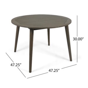 Christopher Knight Home Nick Outdoor Acacia Wood Round Dining Table, Gray Finish