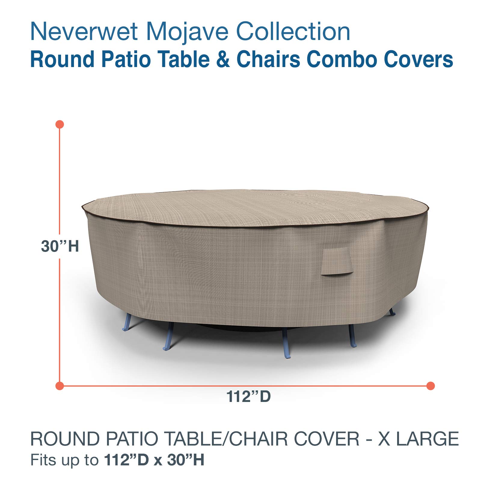 Budge NeverWet Mojave Round Patio Table and Chairs Combo Cover, Black Ivory, Extra-Large