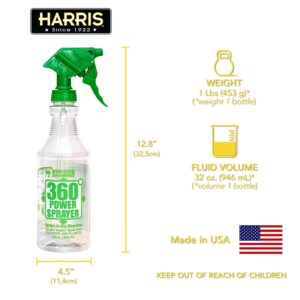 HARRIS Professional Wide Mouth 32oz Empty Spray Bottles for Cleaning Solutions (3-Pack), All-Purpose with Clear Finish, Pressurized Sprayer, Adjustable Nozzle and Measurements