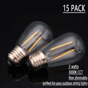 Aplstar 2W LED S14 Replacement Light Bulbs for Commercial Outdoor String Light,Vintage Non Dimmable Edison Filaments Bulb,3000K Warm White, E26 Screw Base,Glass Shade,15PACK