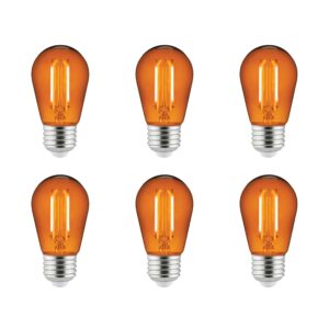 sunlite led s14 string light bulb, 2 watts (25w equivalent), medium e26 base, party decoration, holiday lighting, transparent, dimmable, ul listed, orange, 6 count