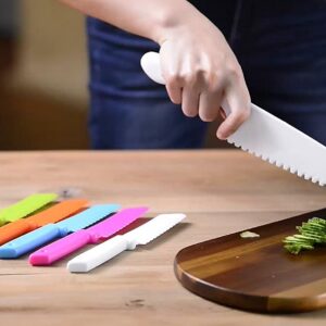 ONUPGO Knives for Kids 6-Piece Nylon Kitchen Baking Knife Set: Plastic Knife Set Children's Cooking Knives Colors/Firm Grip, Serrated Edges, BPA-Free Kids' Knives