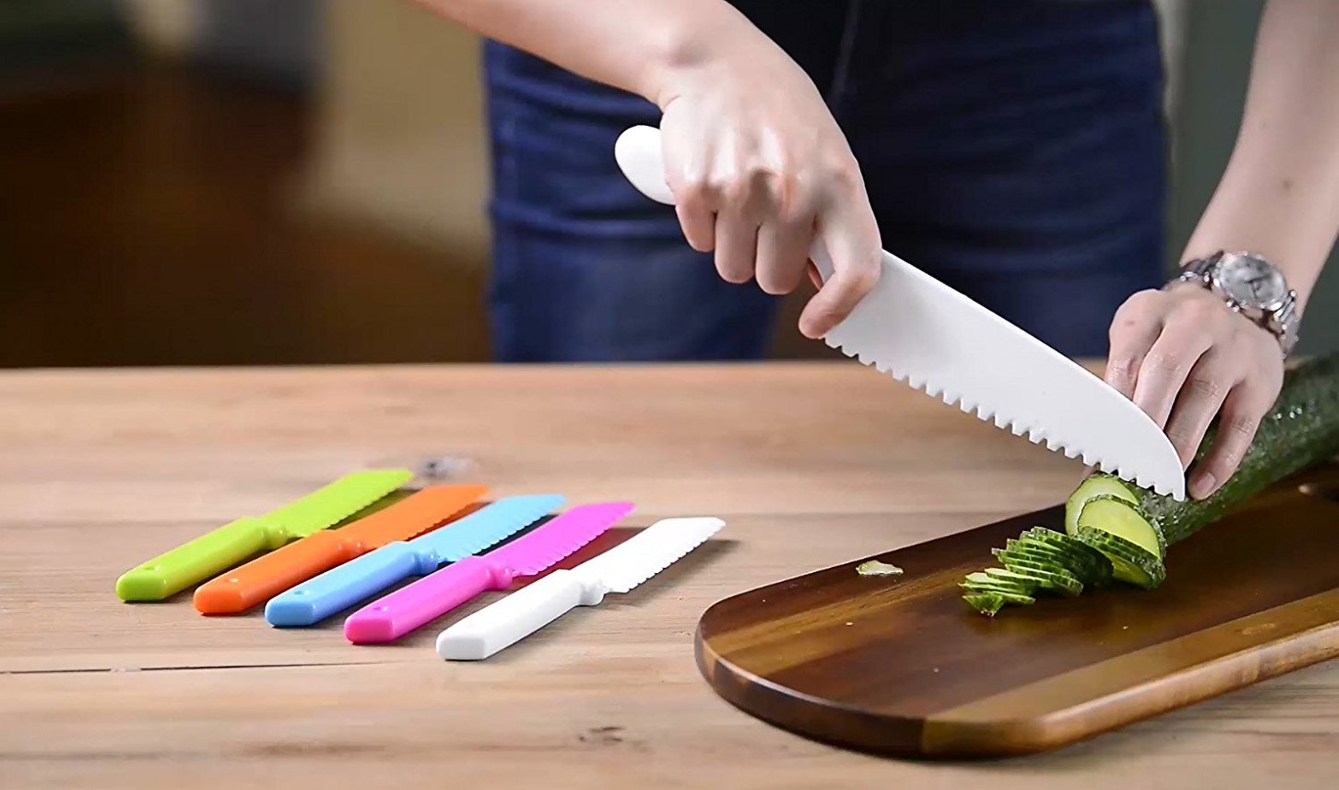 ONUPGO Knives for Kids 6-Piece Nylon Kitchen Baking Knife Set: Plastic Knife Set Children's Cooking Knives Colors/Firm Grip, Serrated Edges, BPA-Free Kids' Knives