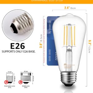 MASTERY MART 10 Pack Vintage LED Edison Bulbs, E26 Led Bulb 5.5W Equivalent to 60W, Dimmable, Soft White 2700K, High Brightness ST58 Antique LED Filament Bulbs, Clear Glass