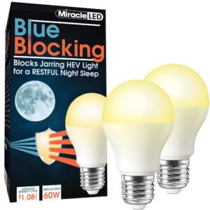 miracleled 604592 miracle led blue blocking night time sleep bulb replacing up to 60w to replicate setting sun and produce melatonin organically, soothing amber (pack of 2)