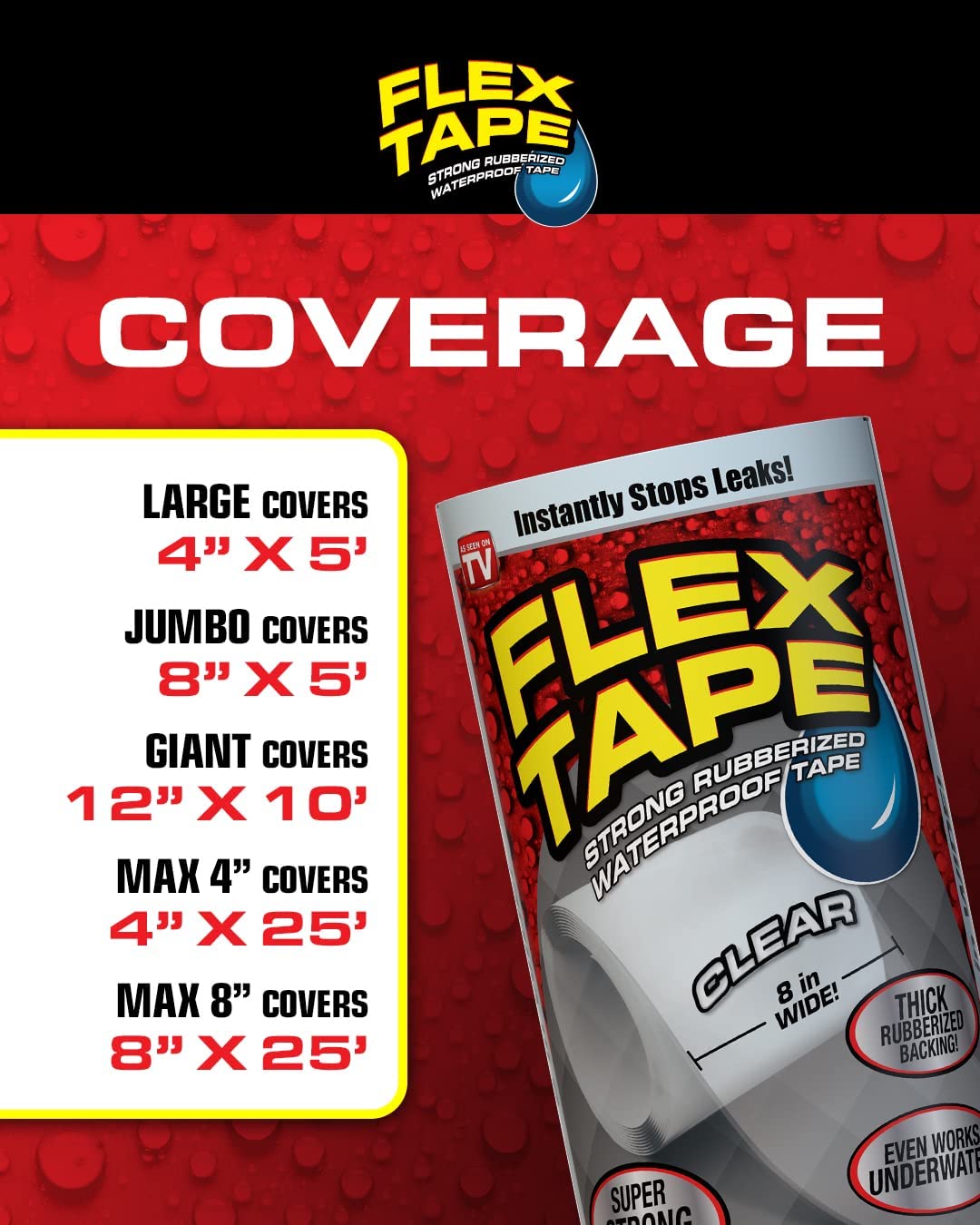 Flex Tape, 8 in x 5 ft, Gray, Original Thick Flexible Rubberized Waterproof Tape - Seal and Patch Leaks, Works Underwater, Indoor Outdoor Projects - Home RV Roof Plumbing and Pool Repairs