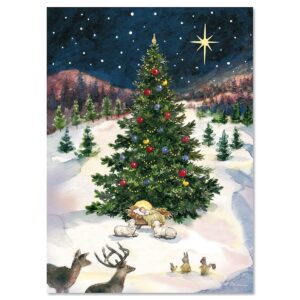 current christmas tree and manger greeting cards set - set of 18 large 5 x 7-inch folded cards, themed religious holiday card value pack, envelopes included