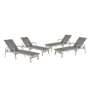 christopher knight home joy outdoor mesh and aluminum chaise lounge (set of 4), gray