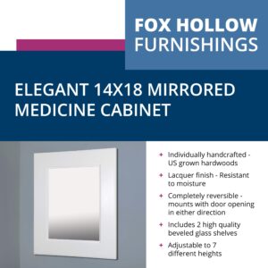 Fox Hollow Furnishings 14x18 Mirrored Medicine Cabinet - Concealed Wall Storage and Recessed Medicine Cabinet with Mirror, 2 Adjustable Shelves (Shaker White)