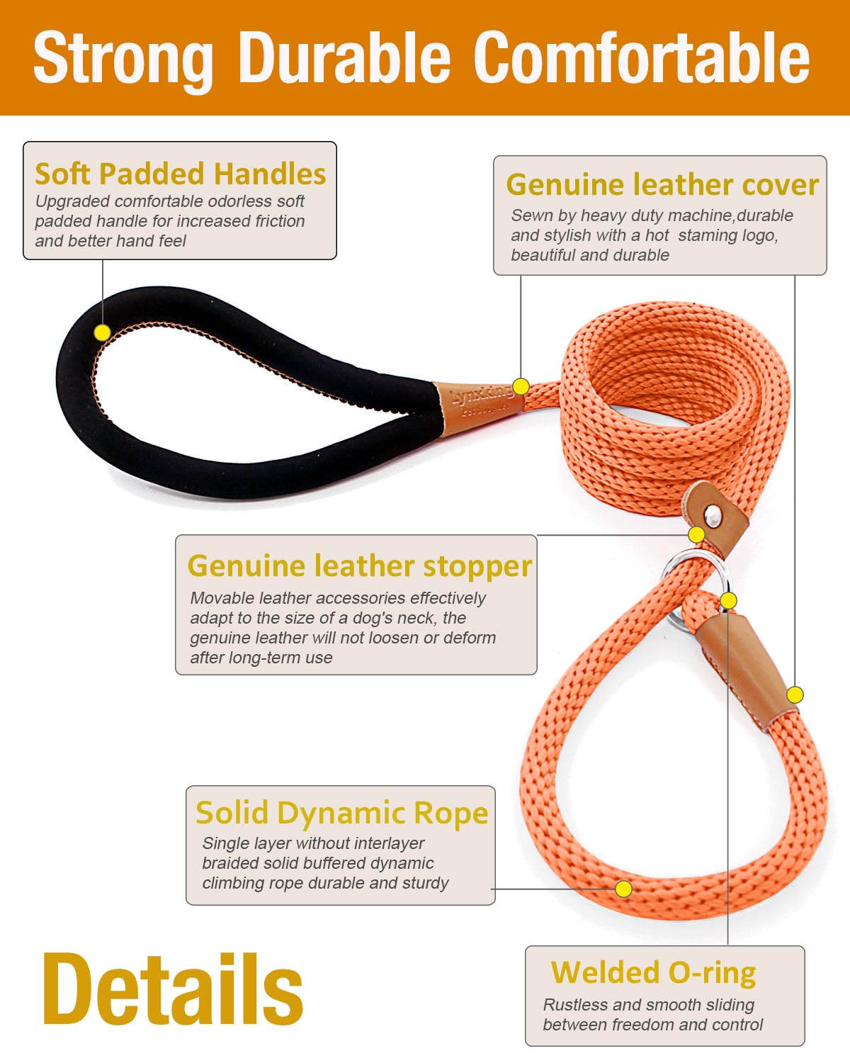 lynxking Dog Leash Slip Lead 5 6 8 FT Dog Training Leash Strong Heavy Duty Braided No Pull Training Lead Leashes for Small Medium Large Dogs