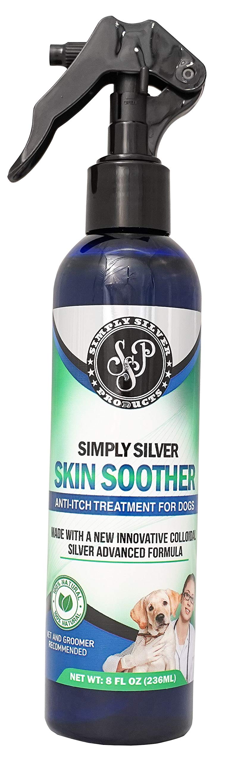 Simply Silver Skin Soother Spray for Dogs Sensitive Skin - All Natural with Colloidal Silver and Yarrow, Relieves Burning and Itching, Non-Toxic, Alcohol and Chemical Free