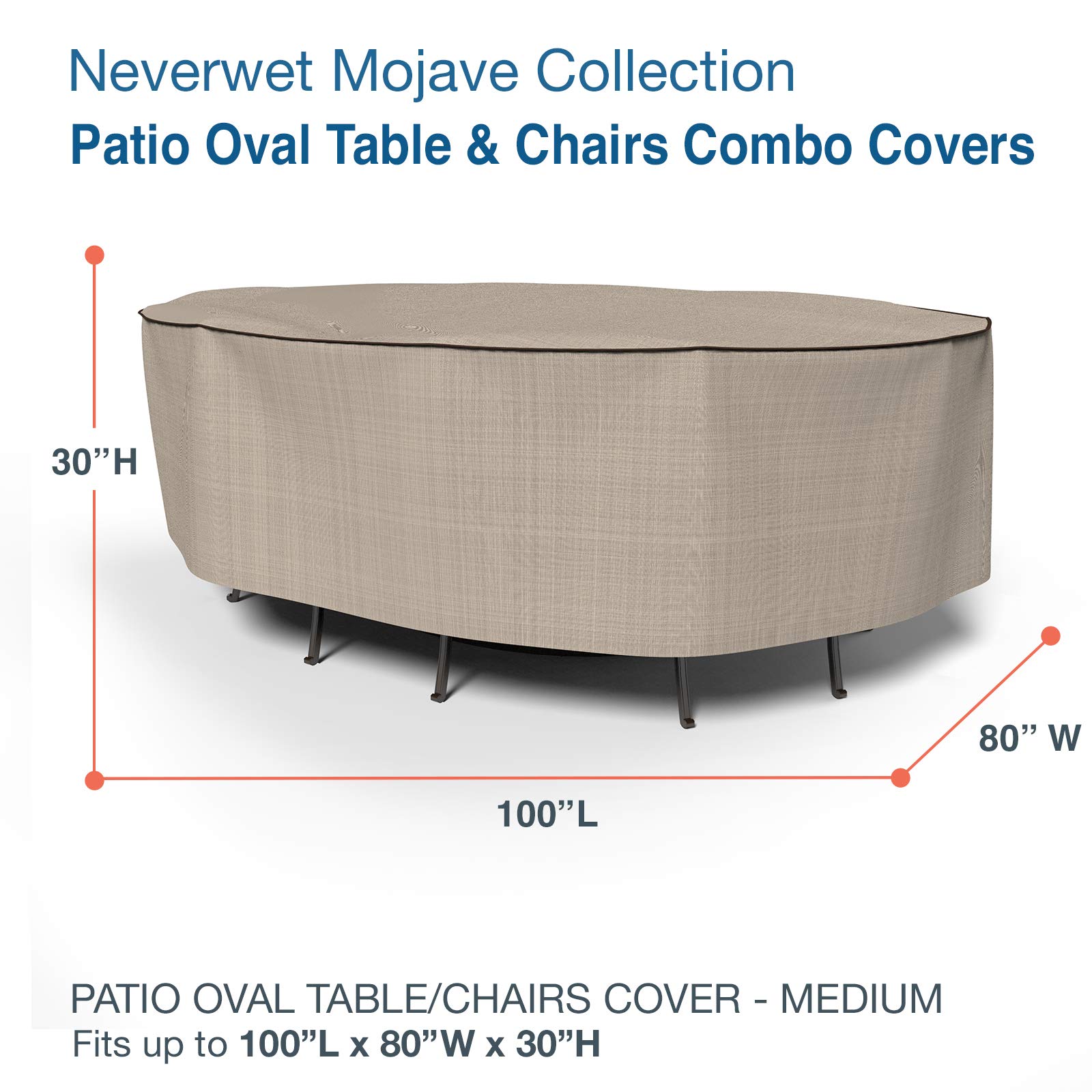 Budge NeverWet Mojave Patio Oval Table and Chairs Combo Cover, Black Ivory, Medium