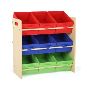 humble crew kids toy organizer with 9 fabric storage bins, 24" tall, primary