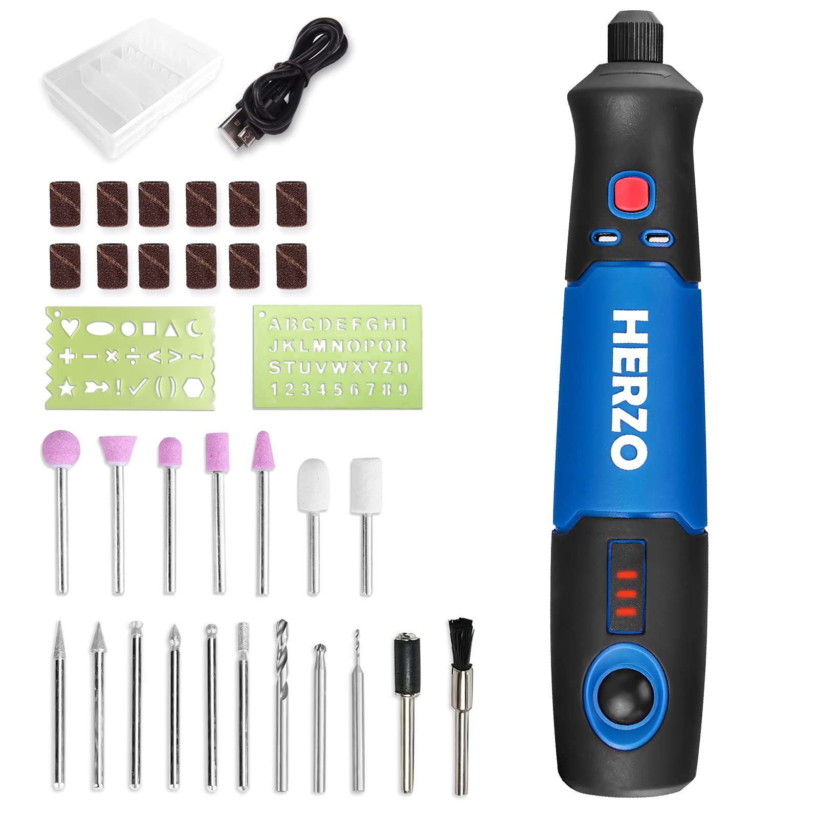 Mini Cordless Rotary Tool,HERZO Mini Rotary Tool Kit 3.7 V, Grinding, Cleaning, Polishing and Carving Tool Kit, Lettering Board with 30 Accessories