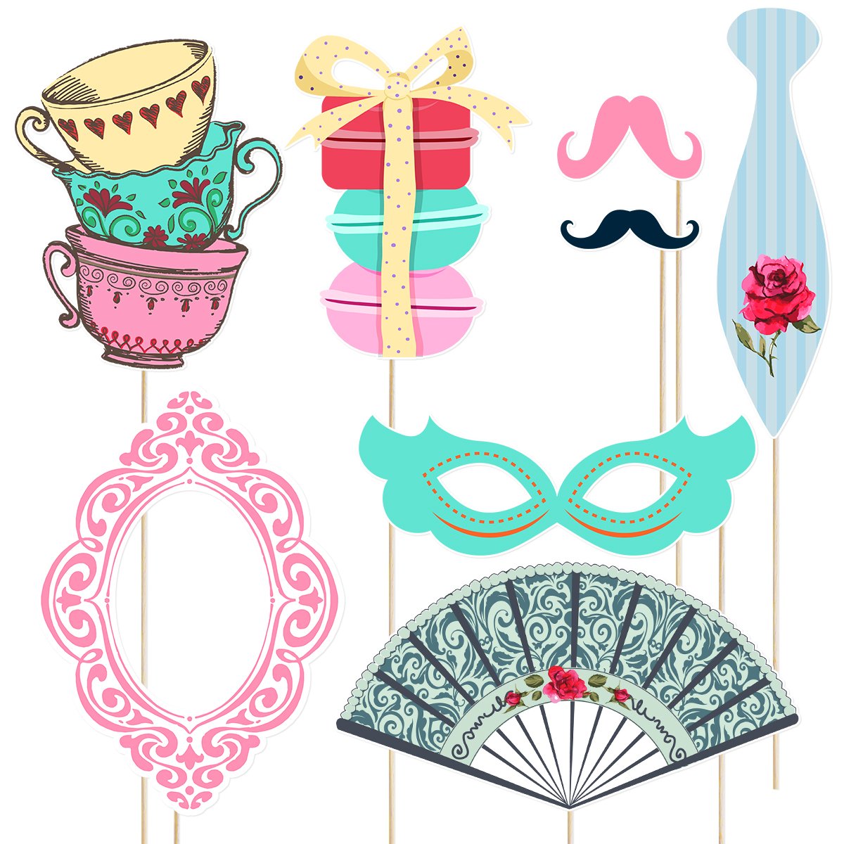 LUOEM Tea Party Photo Booth Props Funny Tea Party Supplies for Wedding Bachelorette Engagement Birthday Bridal Shower Christmas Party Decorations (30 Pack)