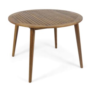 christopher knight home nick outdoor acacia wood round dining table, teak finish