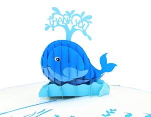 igifts and cards unique blue whale thank you 3d pop up greeting card - large, gratitude, cute, animal, nautical, ocean, fun, graduation, friendship