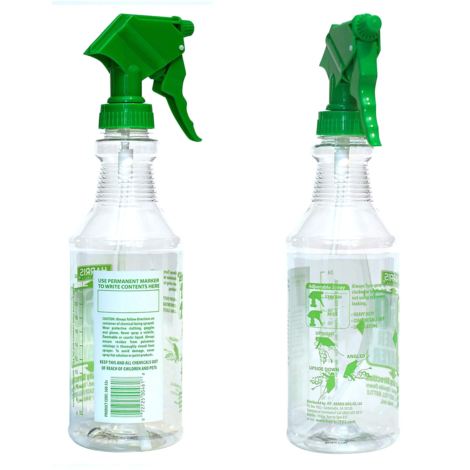 HARRIS Professional Wide Mouth 32oz Empty Spray Bottles for Cleaning Solutions (3-Pack), All-Purpose with Clear Finish, Pressurized Sprayer, Adjustable Nozzle and Measurements