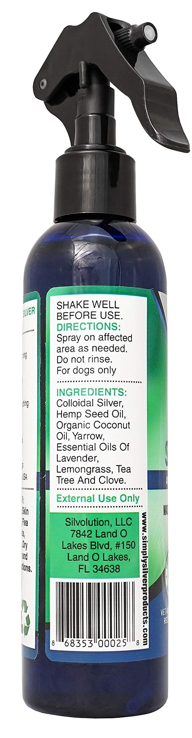 Simply Silver Skin Soother Spray for Dogs Sensitive Skin - All Natural with Colloidal Silver and Yarrow, Relieves Burning and Itching, Non-Toxic, Alcohol and Chemical Free