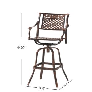 Christopher Knight Home Sebastian Cast Aluminum Barstool with Cushion, Copper