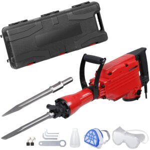 zeny 2200w heavy duty electric demolition jack hammer concrete breaker drills w/case, gloves 2 chisel 2 punch bit set