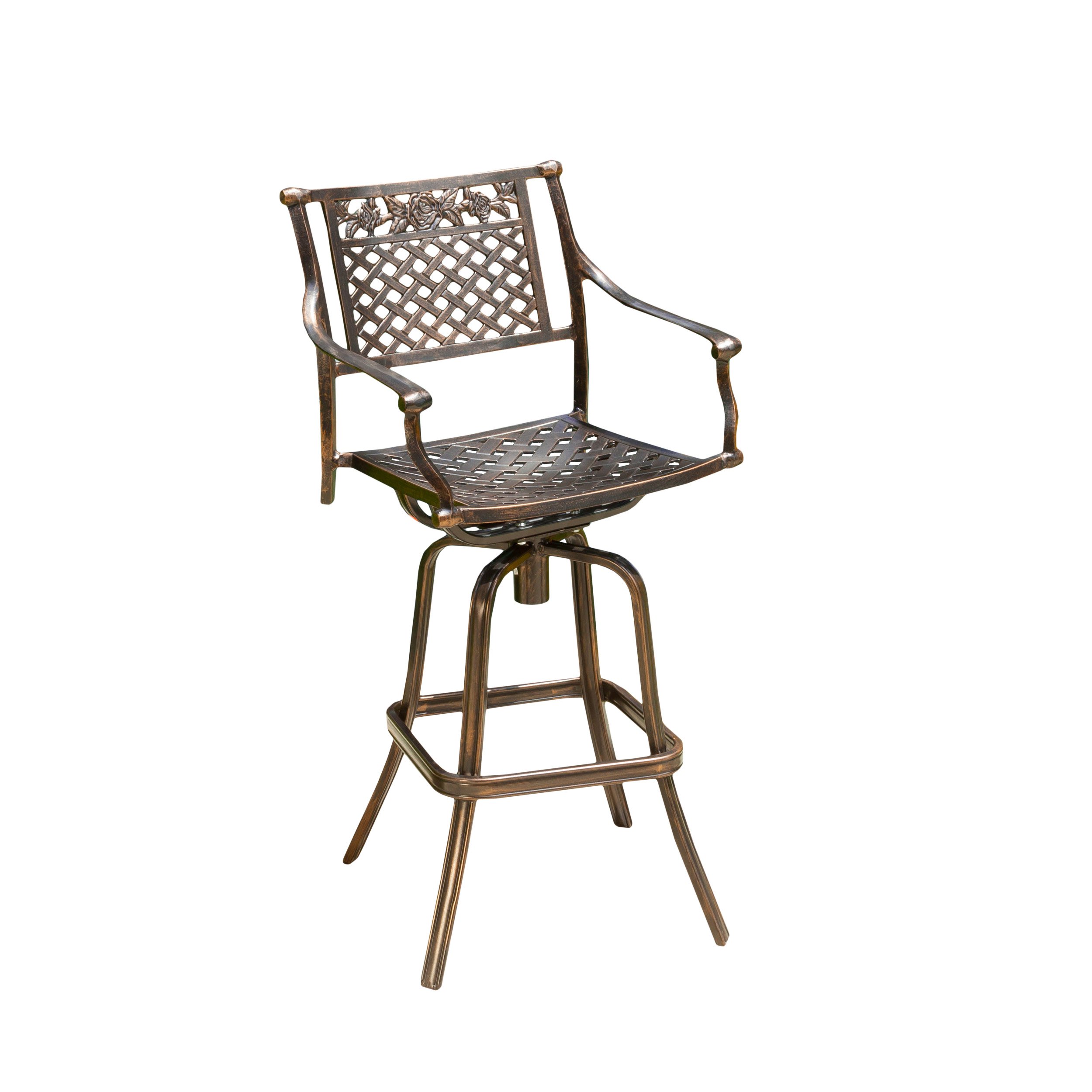 Christopher Knight Home Sebastian Cast Aluminum Barstool with Cushion, Copper