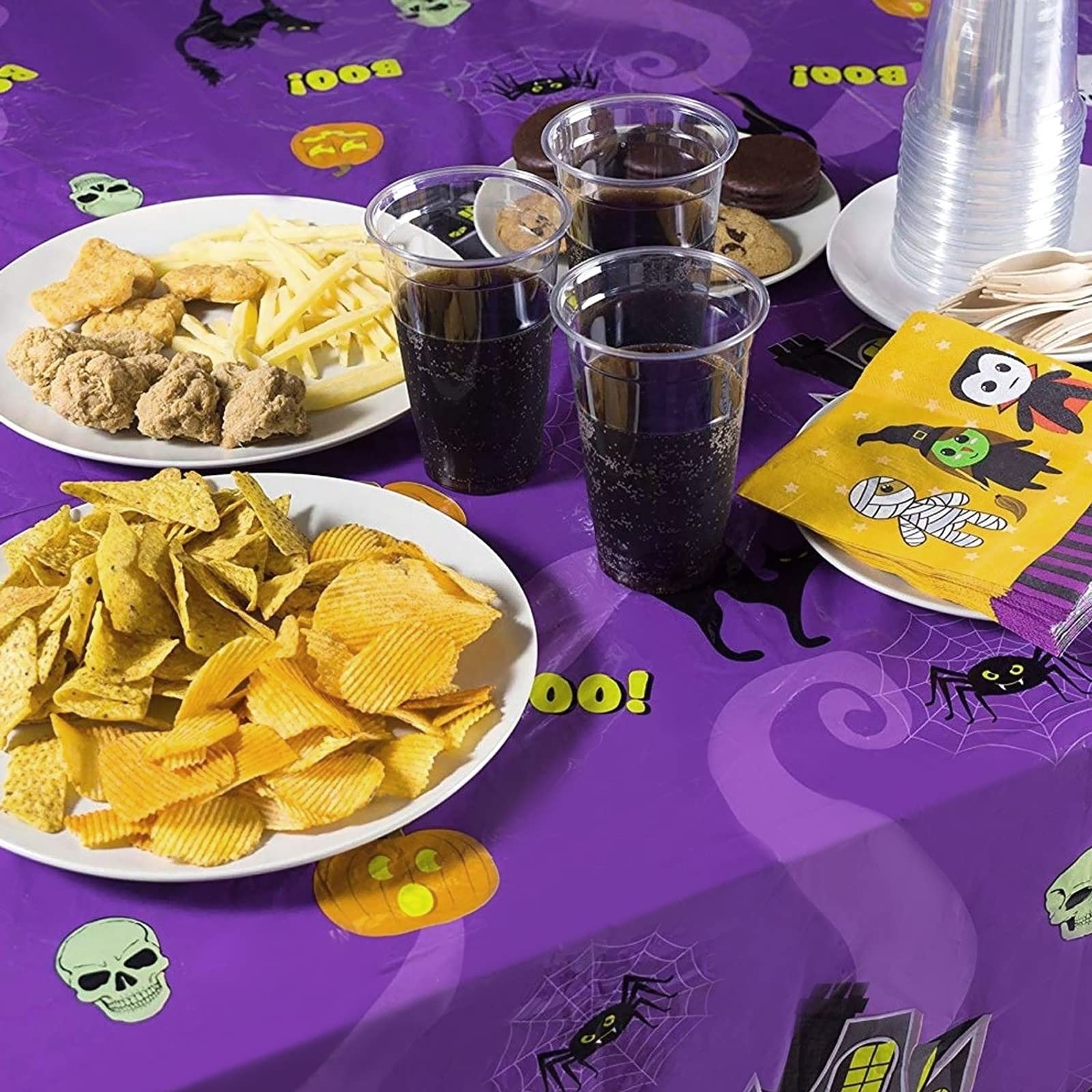 Juvale 3-Pack Halloween Table Cover for Party Supplies, Purple Disposable Plastic Tablecloth Decorations, Halloween Table Decorations for Themed Parties, Birthday Celebrations and More (54 x 108 in)