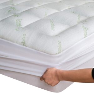 viscose made from bamboo queen mattress topper - thick cooling breathable pillow top mattress pad for back pain relief - deep pocket topper fits 8-20 inches mattress