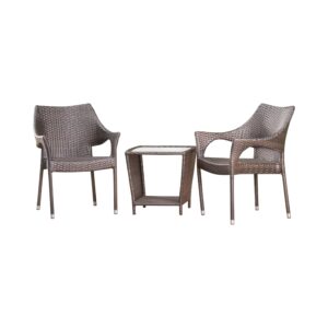 christopher knight home jenning outdoor wicker stacking chair chat set, 3-pcs set, multibrown