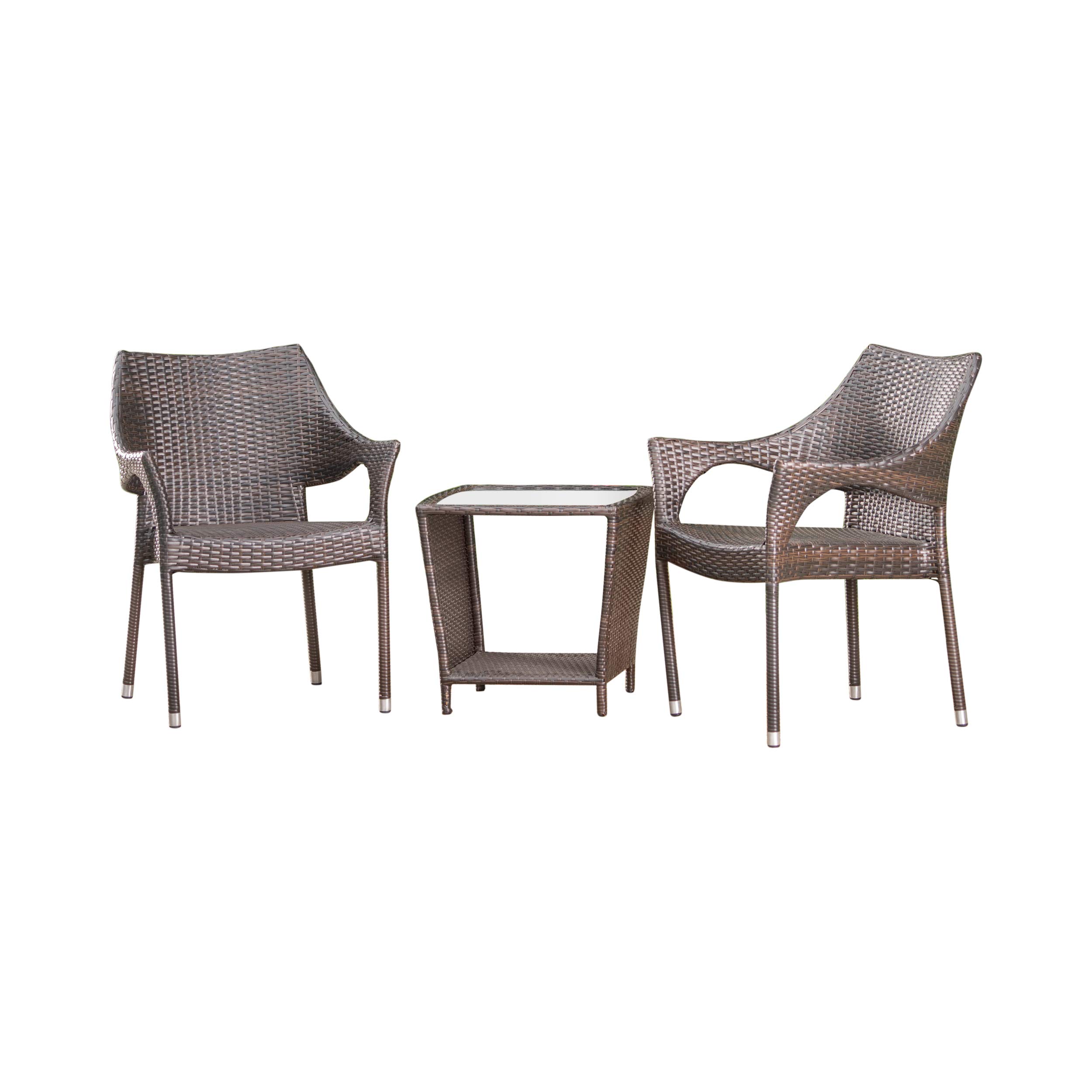 Christopher Knight Home Jenning Outdoor Wicker Stacking Chair Chat Set, 3-Pcs Set, Multibrown