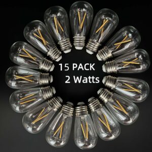 aplstar 2w led s14 replacement light bulbs for commercial outdoor string light,vintage non dimmable edison filaments bulb,3000k warm white, e26 screw base,glass shade,15pack