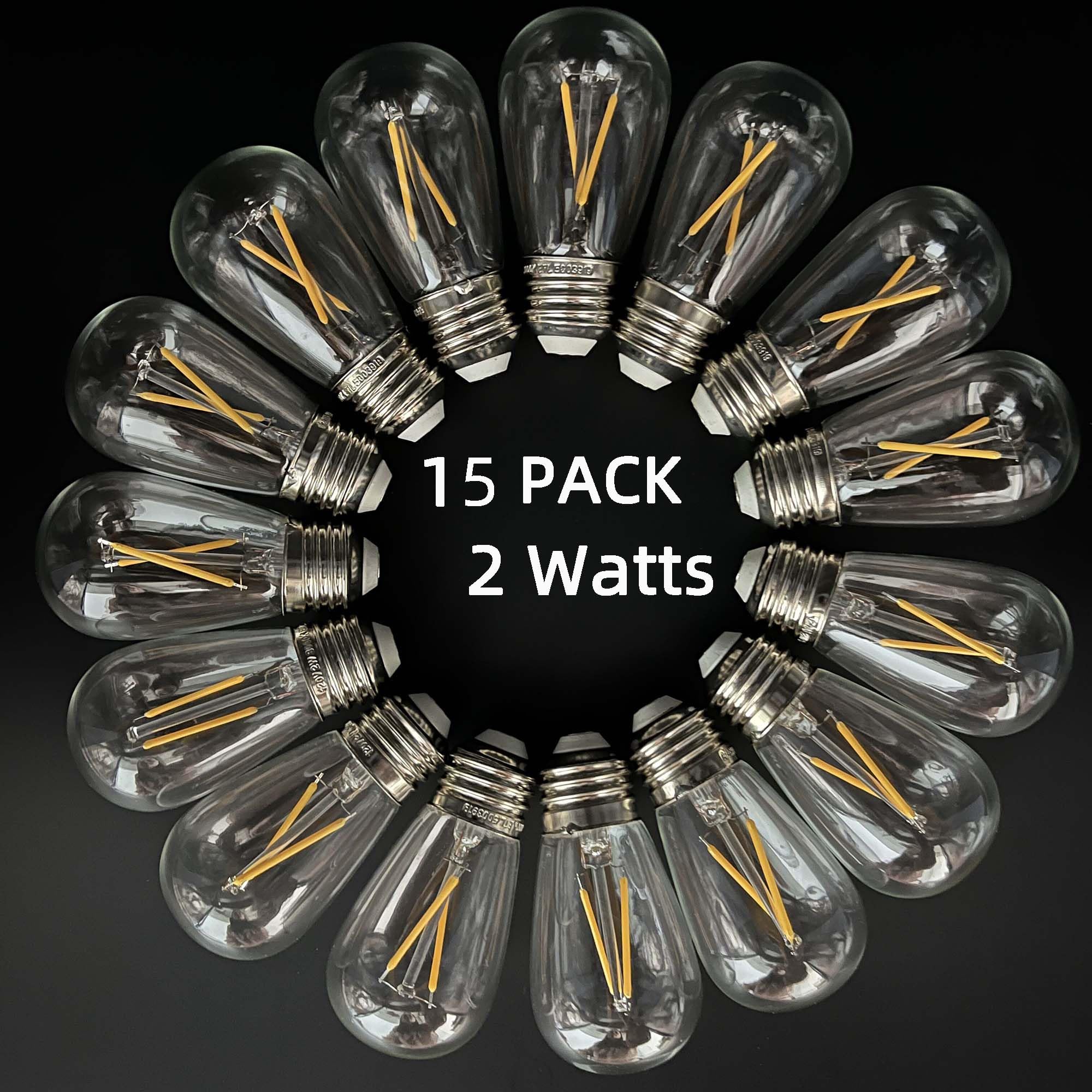 Aplstar 2W LED S14 Replacement Light Bulbs for Commercial Outdoor String Light,Vintage Non Dimmable Edison Filaments Bulb,3000K Warm White, E26 Screw Base,Glass Shade,15PACK