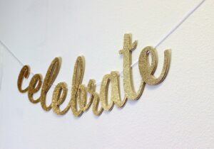 all about details celebrate cursive banner, 1set, birthday banner, graduation banner, anniversary banner, bridal shower banner, retirement banner (gold)