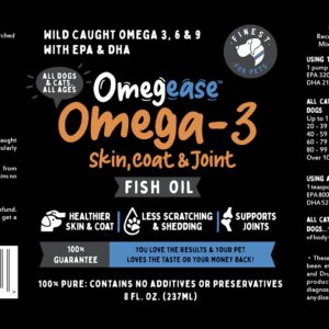 100% Pure Omega 3 Fish Oil for Dogs & Cats - Omegease Supplement for Skin & Coat, Itching, Shedding, Joints & Immune Health (8 oz)