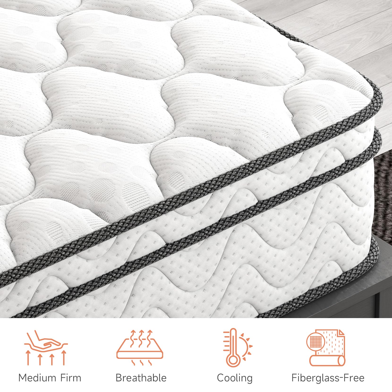 Vesgantti Full Size Mattress, 10 Inch Hybrid Full Mattress in a Box, Double Mattress with Memory Foam and Pocket Spring, Ergonomic Design & Pressure Relief, Medium Firm Feel, 54"*75"*10"