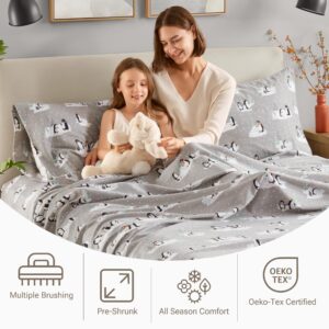 Sleep Philosophy True North Cozy Flannel Warm 100% Cotton Sheet - Novelty Print Animals Stars Cute Ultra Soft Cold Weather Bedding Set, Twin, Grey Penguins 3 Piece