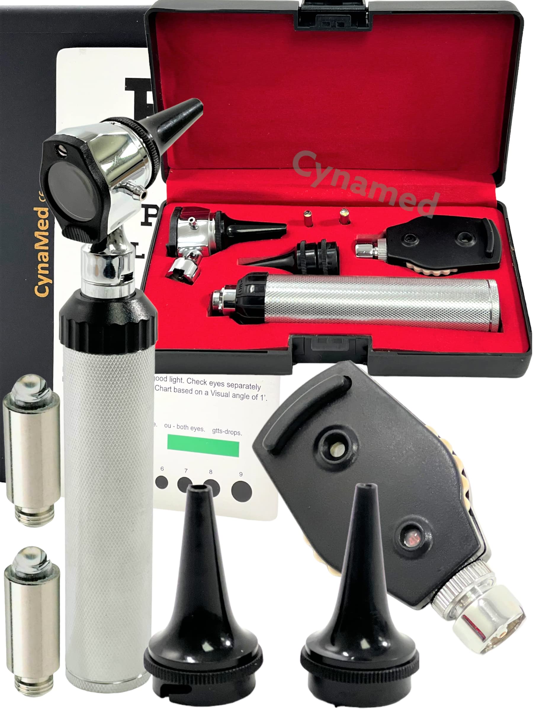 Student Home Use Excellent Otoscope Kit Set Led Otoscope 3.5v Black with Hard Case Plus Extra Replacement Bulb Plus Specula Cynamed