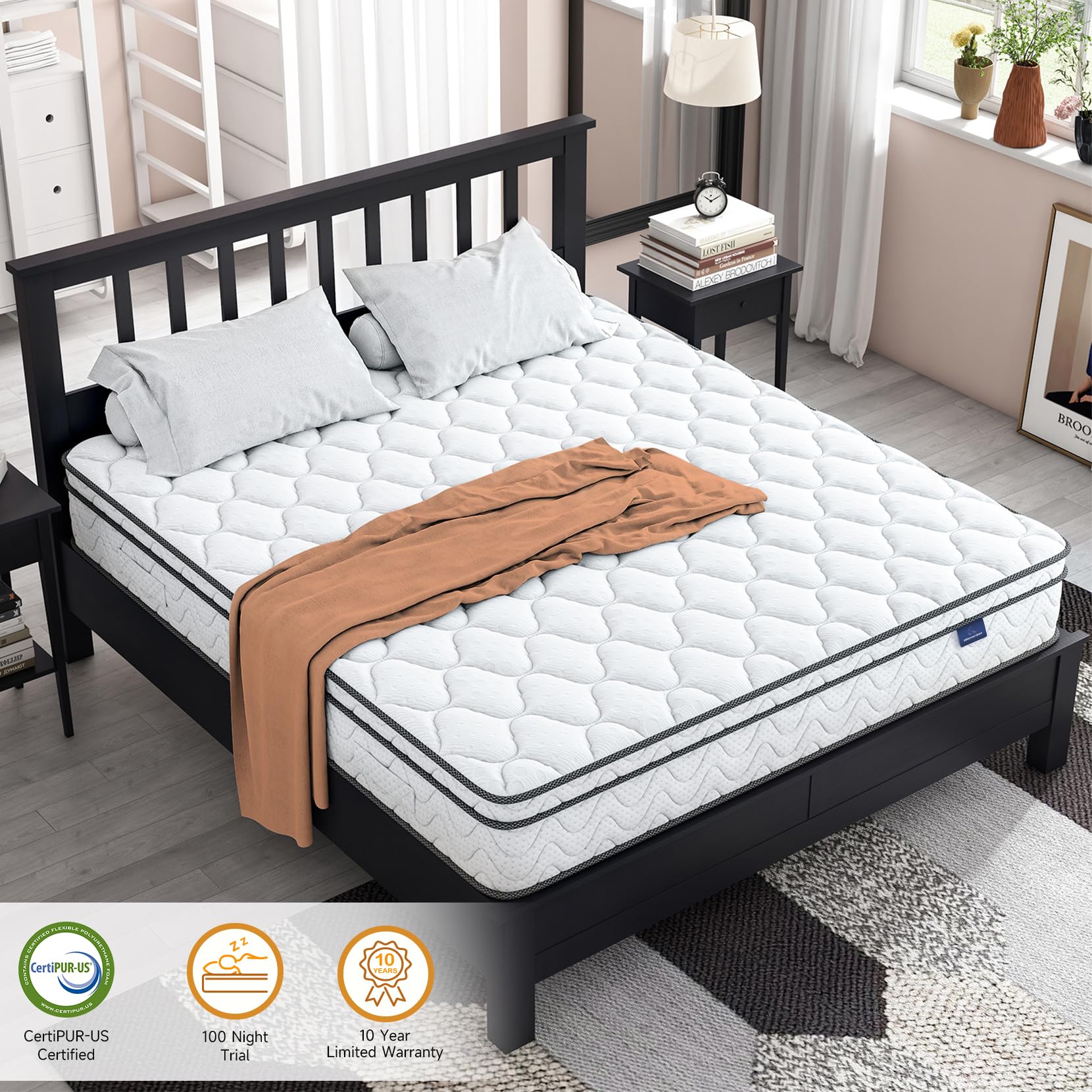 Vesgantti Full Size Mattress, 10 Inch Hybrid Full Mattress in a Box, Double Mattress with Memory Foam and Pocket Spring, Ergonomic Design & Pressure Relief, Medium Firm Feel, 54"*75"*10"