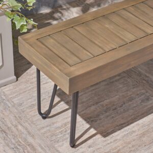 Christopher Knight Home Abbet Outdoor Industrial Wood Bench, Grey/Black Metal