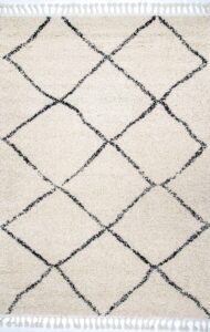 nuloom jessie moroccan lattice tassel area rug, 5x8, off-white