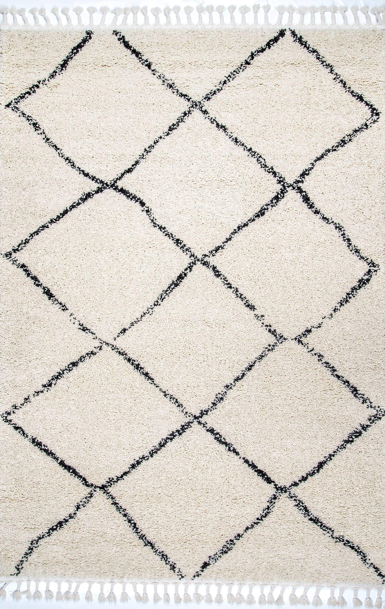 nuLOOM Jessie Moroccan Lattice Tassel Area Rug, 5x8, Off-white