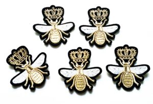 nipitshop patches set 5 pcs golden crown bee insect bugs cute kids bumble bee shape iron on embroidered applique patch for clothes backpacks t-shirt jeans skirt vests scarf hat bag