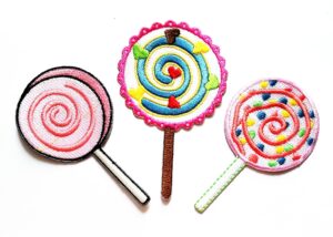 nipitshop patches set 3 pcs colorful fancy sweet lollipop fantasy lollipop candy embroidered iron on applique patches for clothes backpacks t-shirt jeans hat bag