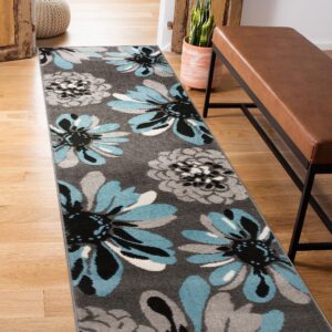 rugshop modern flowers runner rug 2' x 7' 2" blue